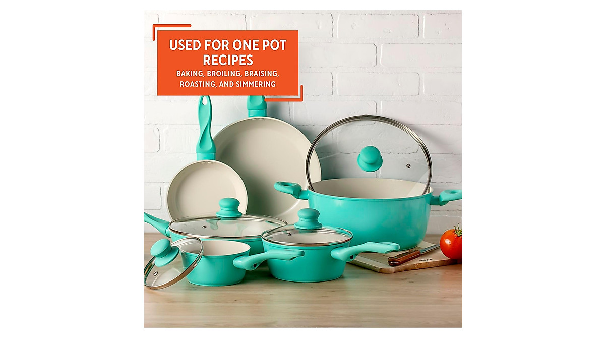 IMUSA 10-Piece Ceramic Nonstick Cookware Set - Teal Finish