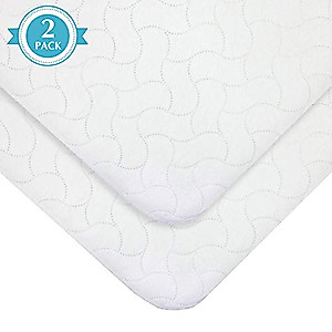 American Baby Company 2 Pack Waterproof Embossed Quilt-Like Flat Reusable Portable/Mini-Crib Size Protective Mattress Pad Cover for Babies, Adults and Pets, White 24" X 38"