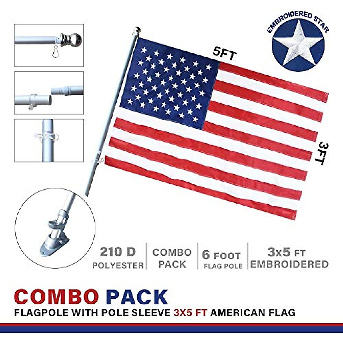 Vedouci USA 3x5 Outddor, 6FT American Flag Kit