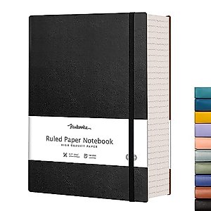 HIUKOOKA College Ruled Lined Journal Notebook-320 Pages A4 Notebook Large Journal 8.3''×11.7'', 100GSM Thick Notebook for Work,Leather Journal for Writing,Office,School with Inner Pocket - Black