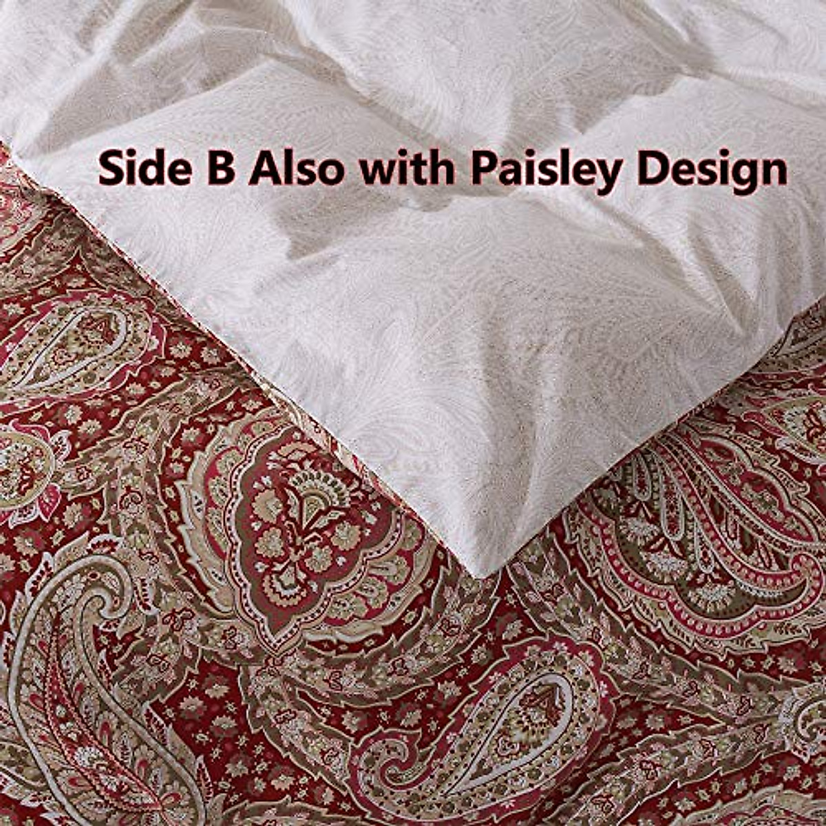 FADFAY Paisley Duvet Cover Set 100% Cotton Ultra Soft Red and Beige Reversible Paisley Bedding Set with Hidden Zipper Closure 3 Pieces, 1Duvet Cover & 2Pillowcases, King/California King Size