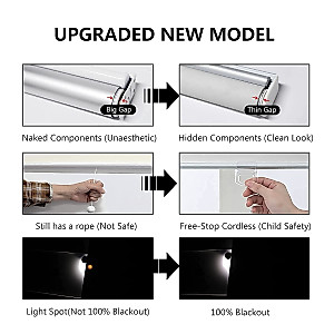 Persilux Roller Window Shades Cordless Window Blinds (37" W x 72" H, Light Grey) 100% Blackout Roller Shades UV Protection Energy Saving Shades for Home, Bedroom and Office, Easy to Install