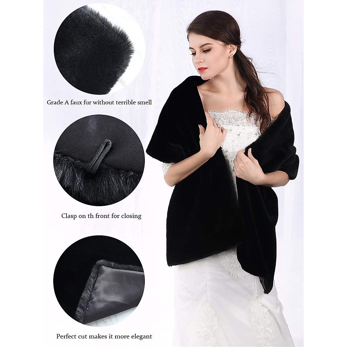 Aukmla Long Wedding Faux Fur Wraps and Shawls Wedding Bridal Stole for Brides and Bridesmaids