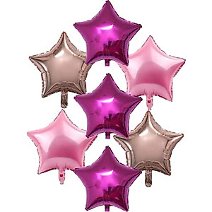 Vision Pink Rose Gold Stars 18" Helium Foil Star Balloons 12 Pcs Metallic Appearance Set | Fuchsia Pink Rose Gold Light Pink Balloons | Party Decorations for Baby Shower and Weddings