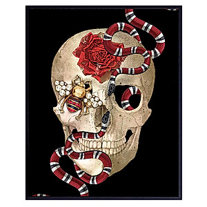 Poster of Wall Art - Gothic Skull Wall Decor - Snake Picture - Glam Print for Room or Home Decoration - Fashion Design - Designer Gifts for Women, Wife, Her, Teens, Girls - Glamour Couture
