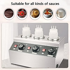 Electric Food Sauce Warmer, Commercial Sauce Heater Dispenser with Squeeze Sauce Bottle, Stainless Steel Hot Fudge Warmer Cheese Chocolate Sauce Warmer
