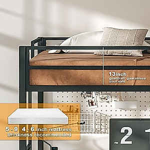 LIKIMIO Loft Bed Twin Size with Desk, Safety Guardrail and Stairs, Metal Loft Bed Frame with Power Outlet and LED Lighted, Space-Saving, Noise Free, Black