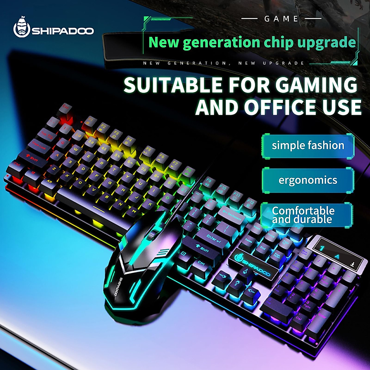 HQDZSZ Wired Gaming Keyboard and MouseUniversal， Keyboard and Mouse Set, USB Interface, Wired Keyboard and Mouse Set, Laptop, Desktop Computer, Office and Home use (Black)