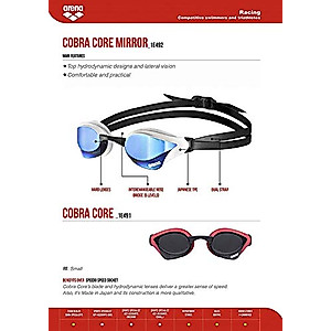 arena Cobra Core Swim Goggles for Men and Women, Smoke-Black, Standard Non-Mirror