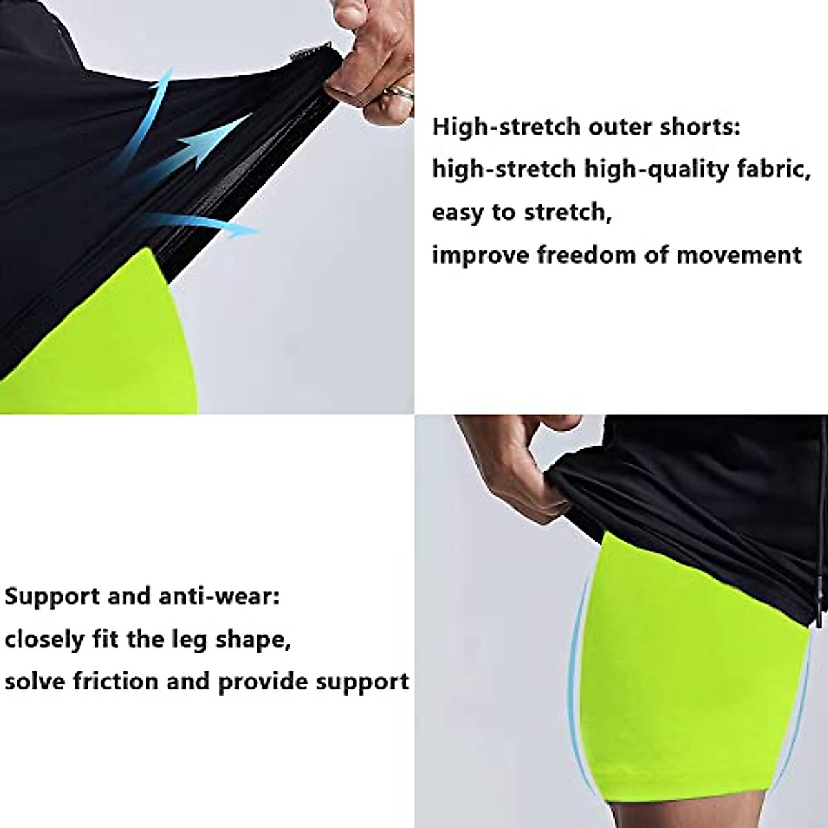 JWJ Mens 2 in 1 Running Shorts Quick Dry Gym Athletic Workout Clothes with Side Pockets,Green Large