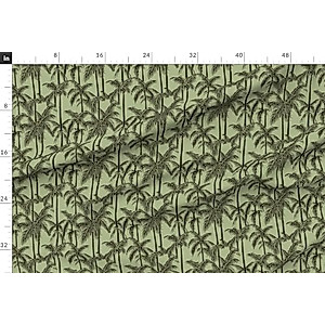 Spoonflower Fabric - Boho Tropical Resort Chic Palm Tree Monochrome Beach Green Modern Printed on Performance Linen Fabric by The Yard - High-end Upholstery Linen Fabric Look
