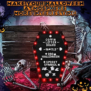 PerKoop LED Coffin Letter Board Gothic Letter Board Lights Up Halloween Felt Letter Board Sign with Spooky Letter Stand Gothic Decor Halloween Movie Night Decoration(Black)