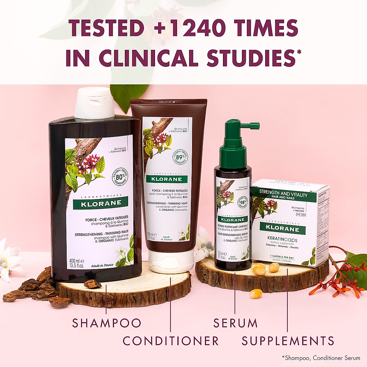 Klorane Strengthening Serum with Quinine and Edelweiss for Thinning Hair, Supports Thicker, Stronger, Healthier Hair, For Men and Women, Paraben, Silicone and Sulfate Free, 3.3 Fl Oz