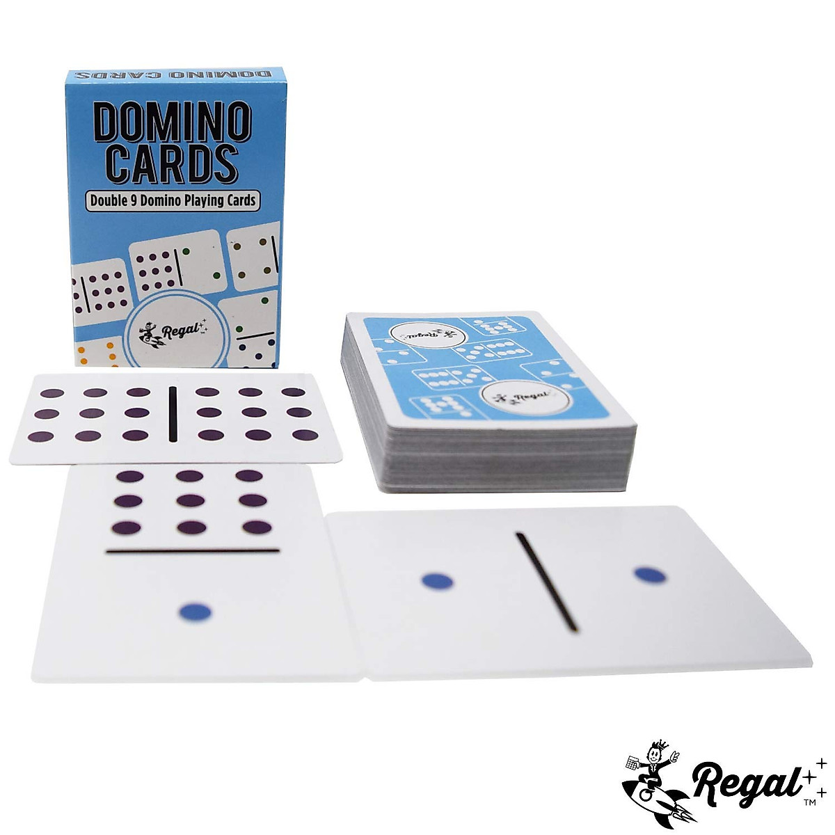 Regal Games - Double 9 Domino Playing Cards - Colored Dots Deck - Family-Friendly Domino Card Game - 2-8 Players - Ages 8+ - 55 Card Deck - 3.5” x 2.5”