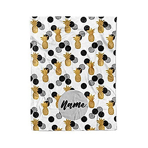 Personalized Corner Customized Pineapple Pattern Fleece Throw Blanket - Warm Lightweight Gifts Blankets for Moms Women Girls Daughter Grandma