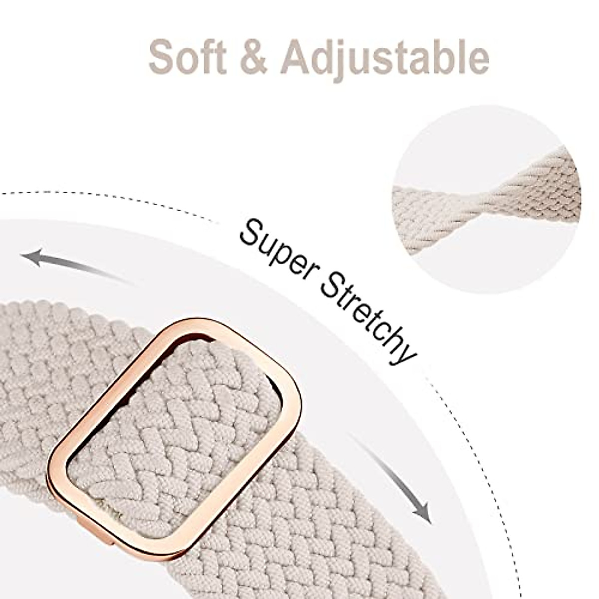 Braided Solo Loop Compatible with Apple Watch Band 38mm 40mm 41mm 42mm 44mm 45mm 49mm for Women Men, Stretchy Straps Elastic Sport Wristbands for iWatch Series 8 7 6 5 4 3 2 1 SE Ultra, Starlight