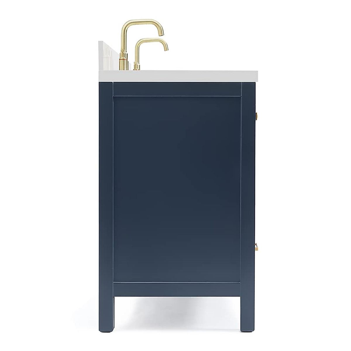 ARIEL Double Bathroom Vanity 61" Midnight Blue, 1.5" Edge Pure White Quartz Countertop & Splash, Rectangular Sinks, 4 Soft Closing Doors, 6 Full Extension Dovetail Drawers, Satin Brass