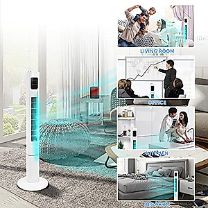 Antarctic Star Tower Fan Oscillating Fan Quiet Cooling Remote Control Powerful Standing 3 Speeds Wind Modes Bladeless Floor Fans Portable Bladeless Fan for Children Bedroom Home Office (White, 47")