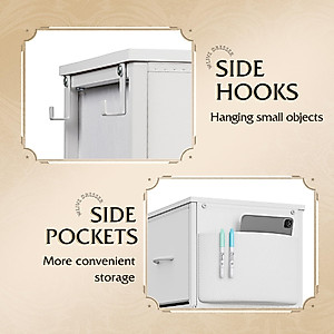 WLIVE White Dresser for Bedroom with 10 Drawers, Chest of Drawers with Side Pockets and Hooks, PU Storage Dresser, Sturdy Metal Frame, Drawers Organizer Unit for Living Room, Hallway, Closet