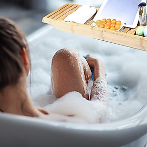 Cabot & Carlyle Luxury Bath Caddy Tray for Tub | Bath Table | Premium Bamboo Bathtub Tray for Tub | Fits All Bath Accessories Wine Glass, Books, Tablets, Cellphones, Shampoo | Bath Shelf Foldable.