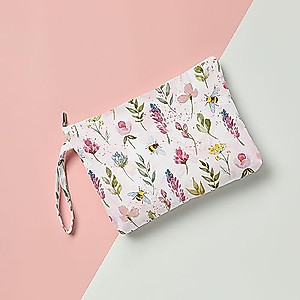 Fokongna Wet Bag, Wet Dry Bag, Makeup Bag, Toiletry Bag, Waterproof Large Capacity Travel Cosmetic Bag, Zipper Pouch for Women, Girls Mo Wife Sister Friends Baby Diaper Bag Bee Wildflower gifts
