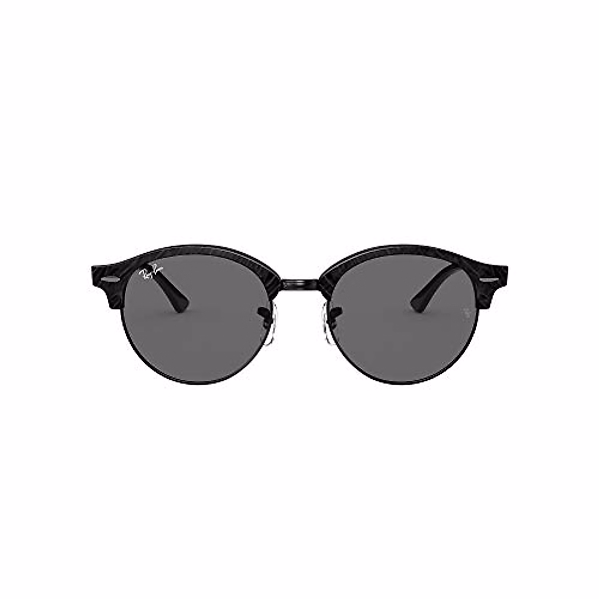 Ray-Ban RB4246 Clubround Round Sunglasses, Wrinkled Black On Black/Dark Grey, 51 mm