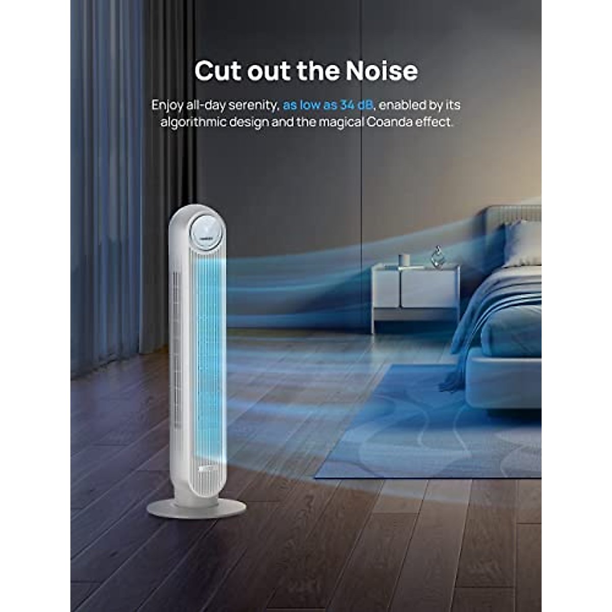 Dreo Tower Fan with Remote, Smart Oscillating Quiet Fans for Bedroom, Bladeless Standing Cooling Floor Fan with WiFi Voice Control Blow Cold Air, 4 Modes, 4 Speeds, 8H Timer, Works with Alexa/Google