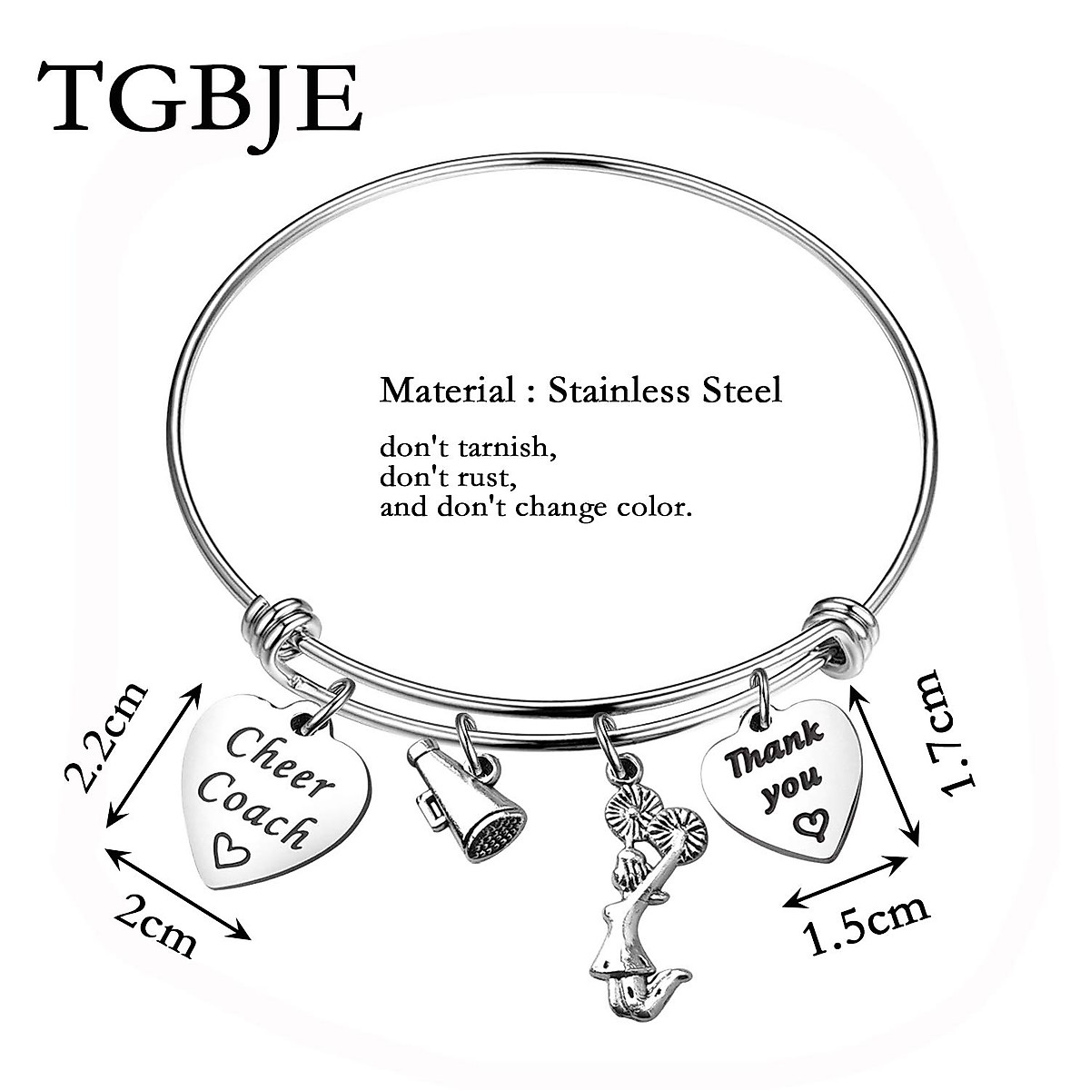 TGBJE Cheerleader Gift Cheer Coach Bracelet Wire Bangle Thank You Gift (Cheer Coach Bracelet)