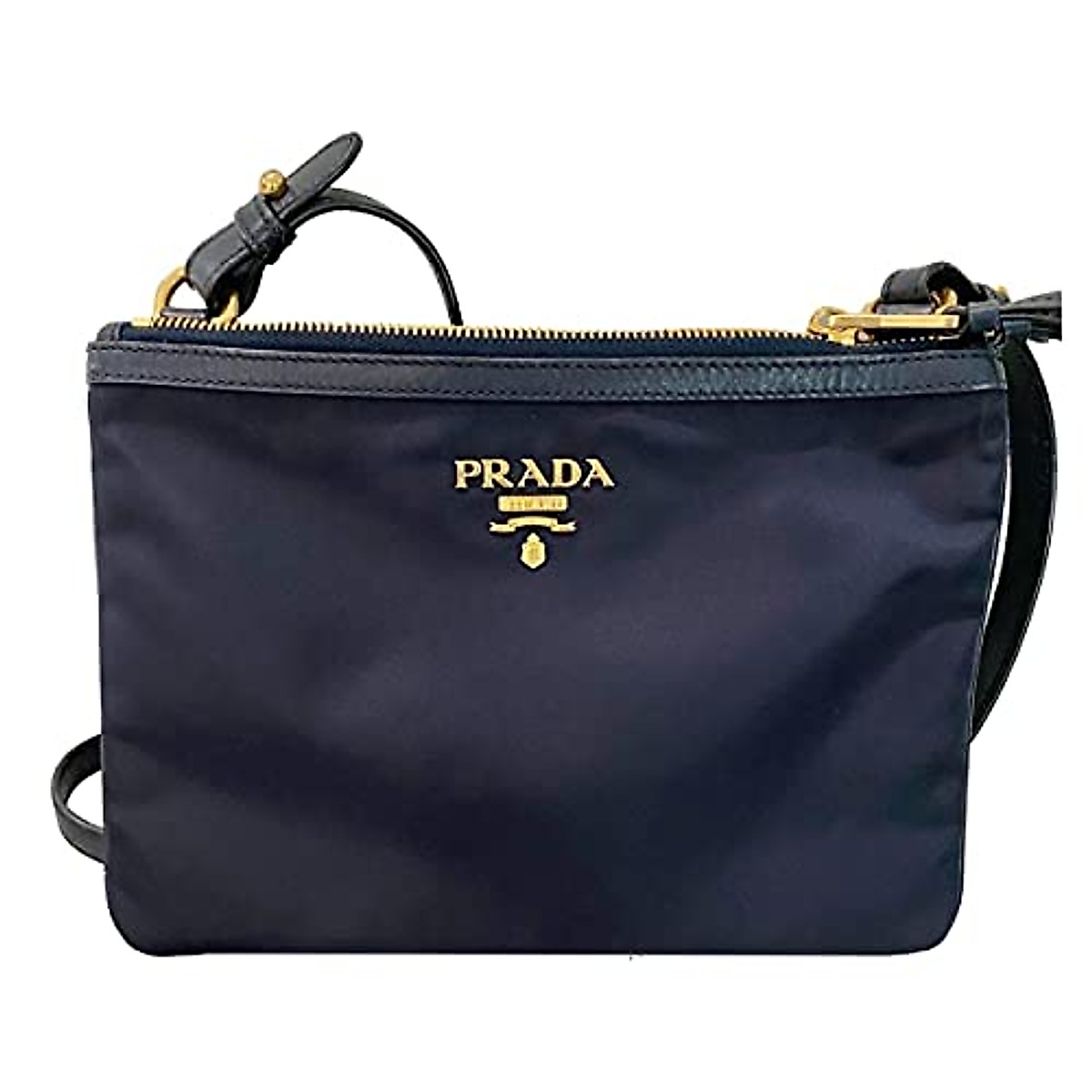Prada Tessuto Nylon Blue Double Zip Calf Leather Crossbody Bag 1BH046