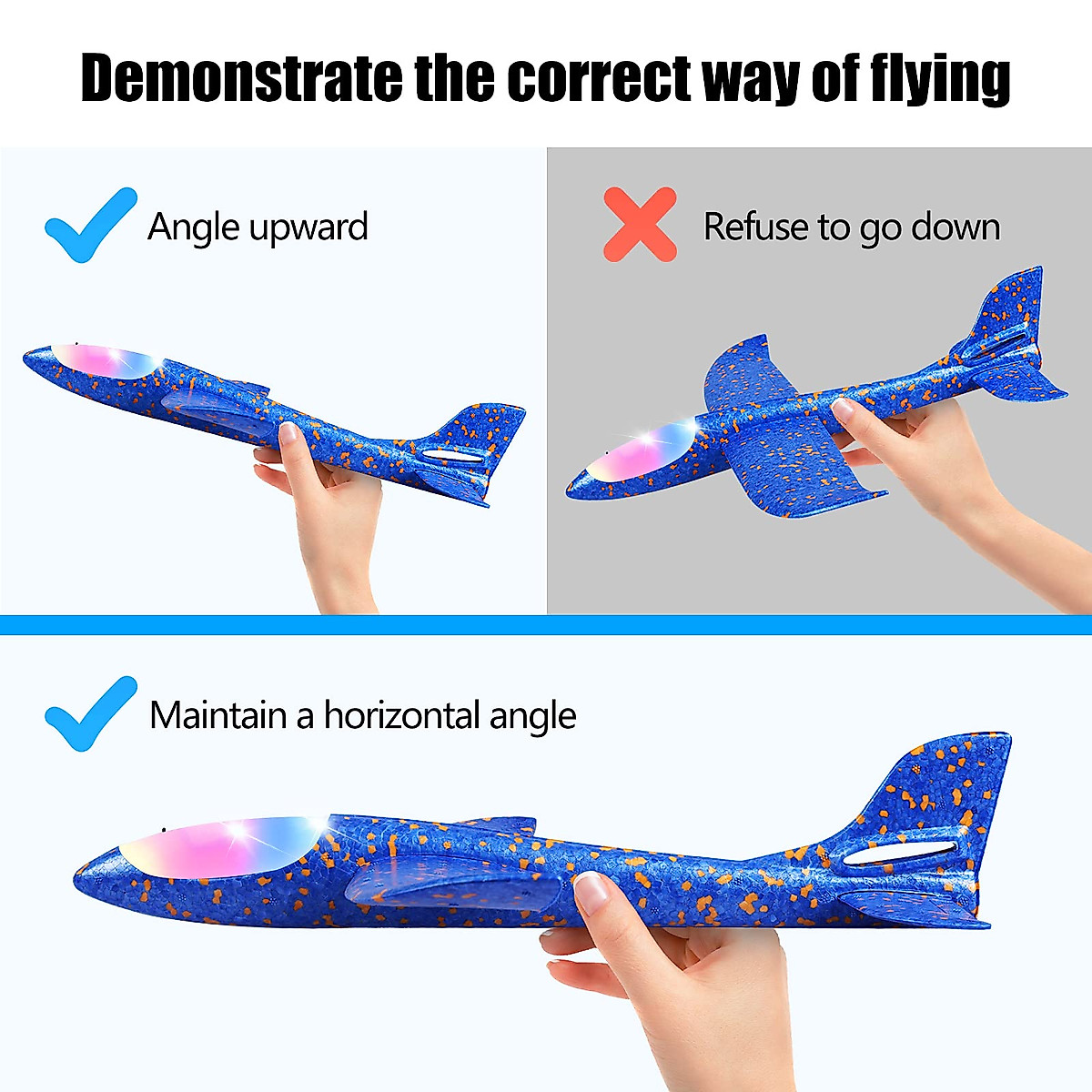 Toyly 2 Pack LED Airplane Toys,17.5" Large Throwing Foam Plane,2 Flight Mode Glider Plane,Outdoor Toy for Kids,Flying Toy for Kids,Gift Toys for Boys Girls 3 4 5 6 7 8 9 Year Old