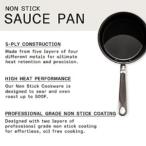 Made In Cookware - 2 Quart Non Stick Sauce Pan With Lid - Graphite - 5 Ply Stainless Clad Nonstick Saucepan - Professional Cookware - Crafted in Italy - Induction Compatible