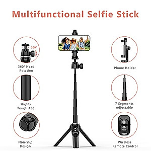Torjim Selfie Stick Tripod with Remote, 40 inch Extendable Selfie Stick for iPhone, Portable & Lightweight Phone Tripod Compatible with iPhone/Android, Perfect for Selfies/Video Recording/Vlogging