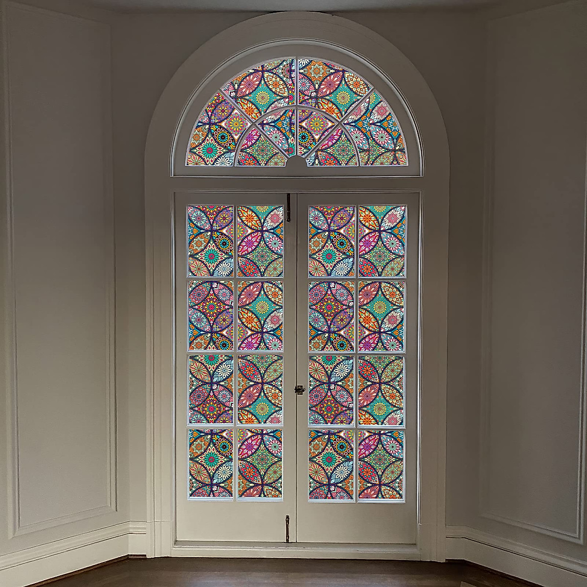 Stained Glass Window Film Privacy Decorative Tinting Film for Home Frosted Bathroom Window Coverings Static Cling Non-Adhesive