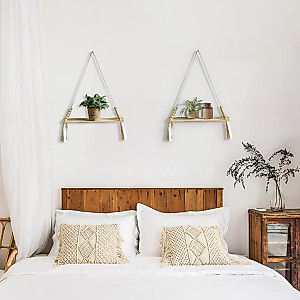 Cotton Macrame Wall Hanging Shelf for Home Decor - Woven Art for Home Decoration in Apartments, Dorms, Bedrooms, Living Rooms, Nurseries, Party Decorations - 14x5x22 Inches,-Set of 2 Pieces (White)