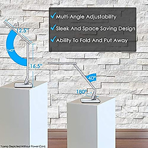 Fugetek LED Desk Office Lamp, Stylish, 5-Level Brightness, 530 Lumen, 7W, Dimmable, Touch Control Panel, 1-Hour Auto Timer, Official Philips Enabled Licensing Program Member, (White)