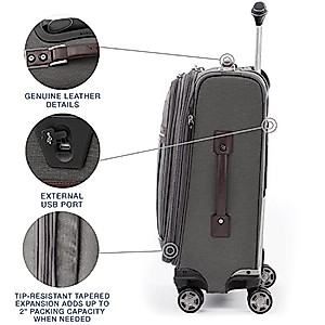 Travelpro Platinum Elite Softside Expandable Carry on Luggage, 8 Wheel Spinner Suitcase, USB Port, Suiter, Men and Women, Vintage Grey, Carry On 21-Inch