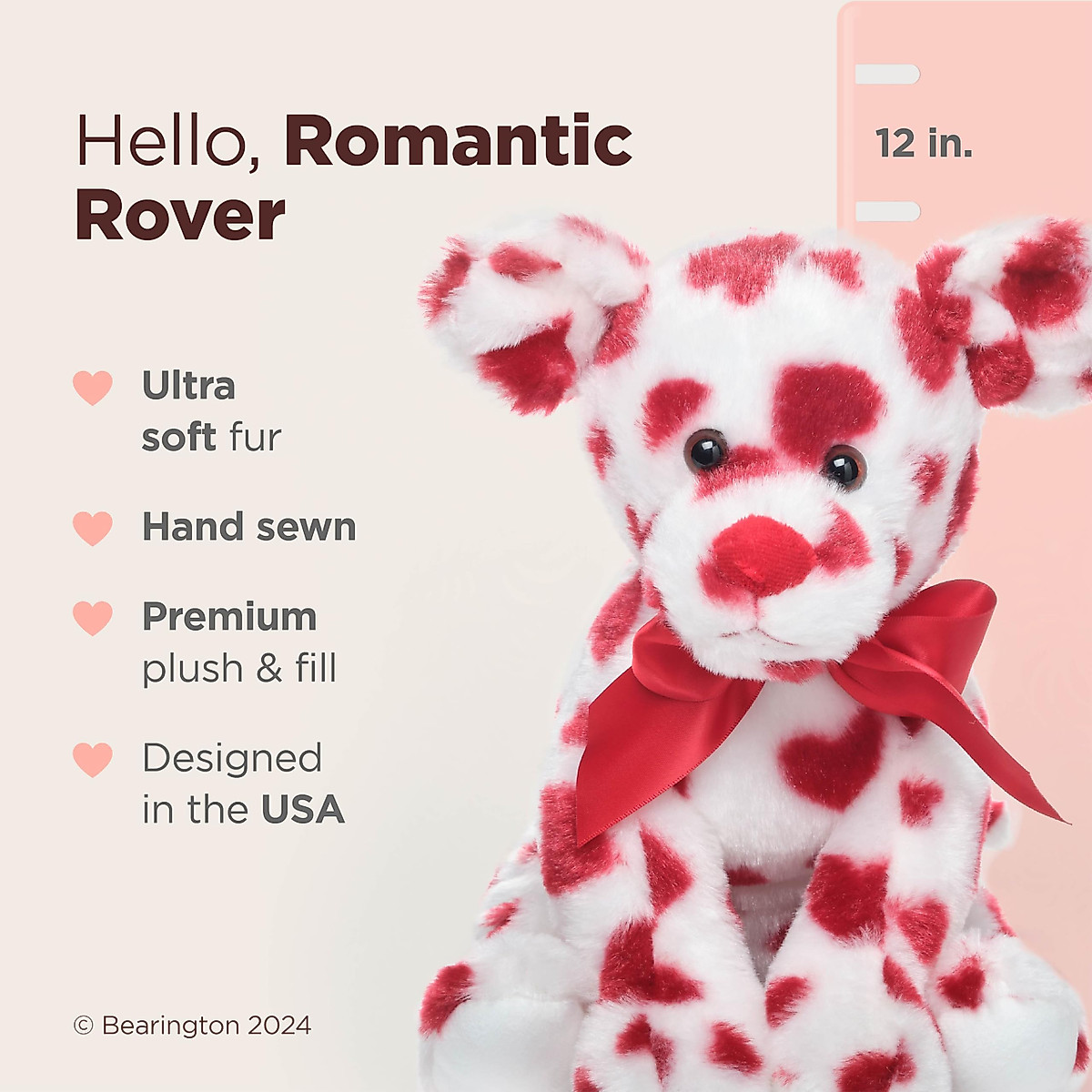 Bearington Romantic Rover Valentine's Day Stuffed Animal, 12 Inch Puppy Stuffed Animal, Ideal for Valentine's Day Gifts