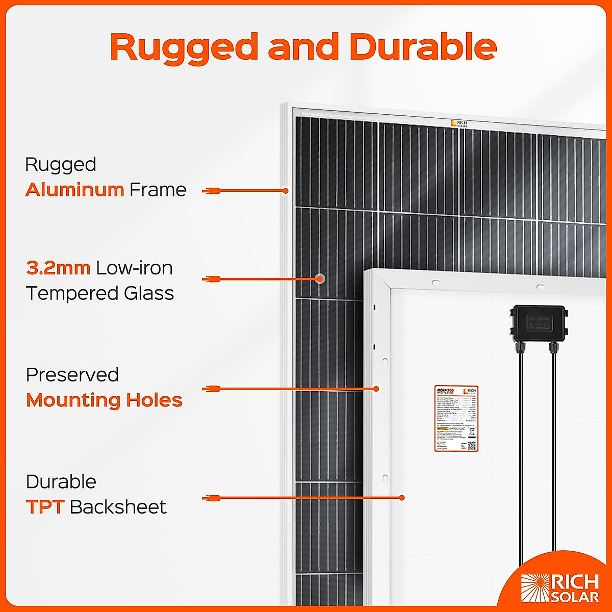 RICH SOLAR 200W Solar Panel+ Mounting Hardware Z Brackets for RV Van DIY Off-Grid System