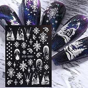 3D Embossed Christmas Nail Art Stickers Decals 4 Sheets 5D Self-Adhesive Pegatinas Uñas Holiday Snowman Snowflakes Nail Supplies Nail Art Design Decoration Accessories
