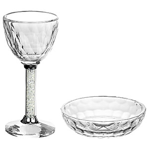 BOKER-TOV SHALOM Crystal Kiddush Cup Set - Premium Kiddush Wine Cup and Saucer for Shabbat, Havdalah, Passover - Judaica Shabbos and Holiday Gift (Clear Gemstones)