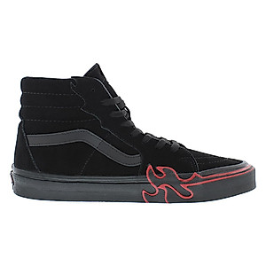 Vans Sk8-Hi Unisex Casual High-Top Skate Shoes, Black Suede/Red Flames, Men 9.5/Women 11