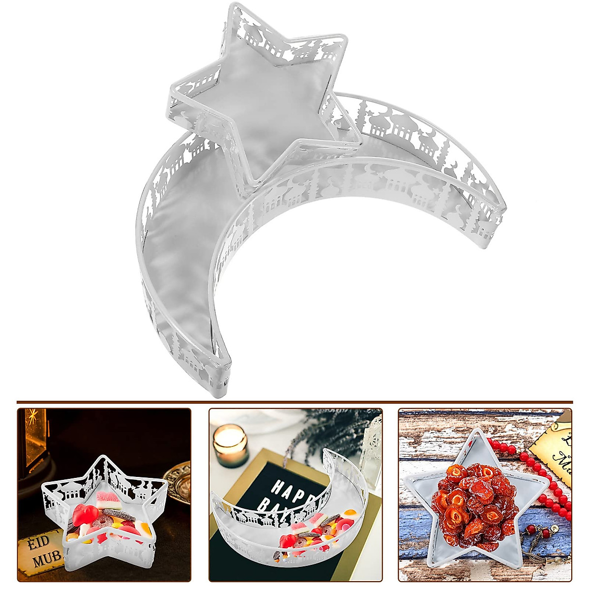 MAGICLULU Eid Ramadan Food Tray Iron Moon Star Shape Serving Plate Candy Dessert Food Storage Container Eid Decoration Ramadan Party Favor