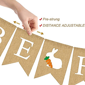 Rainlemon Jute Burlap Be Hoppy Banner with Bunny Spring Easter Party Decoration Supply