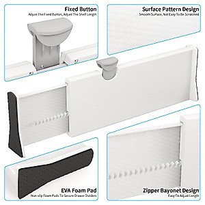 ACDRIME Drawer Dividers Organizer 5 Pack, Expandable Drawer Divider with 8 Inserts, Kitchen Drawer Organizer, for Bedroom, Kitchen & Office Organizer and Storage - Expandable from 11-17", 4" High