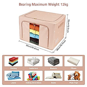 Clothes Storage Bag Organizer,2 Packs 19.7" x 15.7" x 12.9" Large Capacity Clear Window Fabric Storage Bins with Dual Handles for Bedroom, Nursery, Office, Furniture Units,Foldable with Sturdy Zipper(Pink,66L)