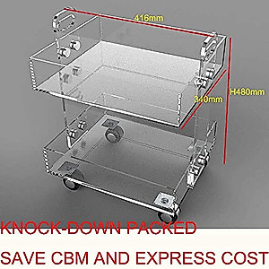 (Flat Packed) ONELUX Original Acrylic Side Table,Clear Table with Wheels,Rolling Storage cart,Acrylic Bedside Tables/Night Stand - 41×34×48H cm