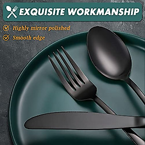 20 Piece Black Silverware Set Service for 4, Stainless Steel Flatware Utensils Set, Black Cutlery Set Knives Spoons and Forks Set, Mirror Polished, Dishwasher Safe