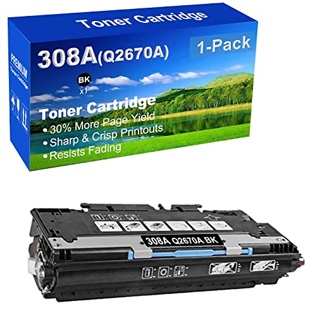 1-Pack (Black) Compatible High Capacity 308A (Q2670A) Toner Cartridge use for HP 3700, 3700DN, 3700DTN, 3700N Printer