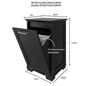 Tilt Out Trash Can Cabinet/Wooden Hidden Trash Cabinet,Pet Proof Trash Can Cabinet, Laundry Sorter Cabinet,Trash Can Cabinet with Deodorising Function,10 Gallons Kitchen Trash Cabinet (Black)