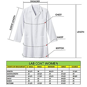 TALVANIA Women's Lab Coat White Long Sleeve Coats Cotton Laboratory Uniform Doctor Nurse Coat (Large)